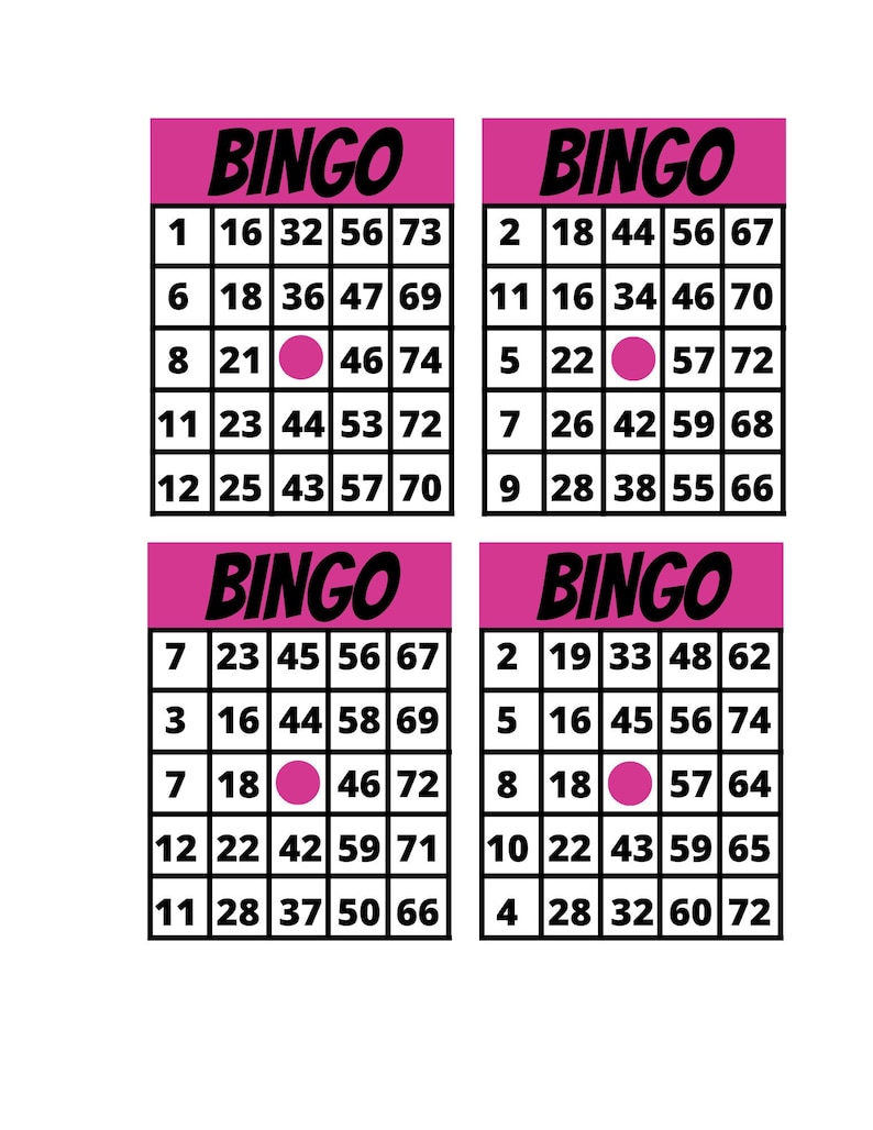 Pink/bingo Calling Cards/100 Bingo Cards/pink Bingo Cards Template ...