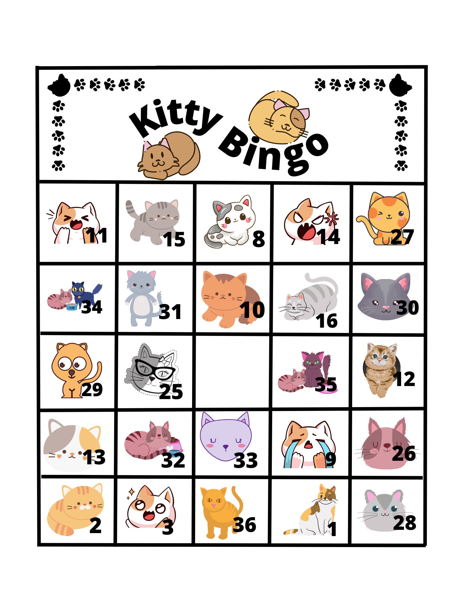 Kitty Cat Printable Bingo Games, Kitty Cat Activity Bingo for Children ...