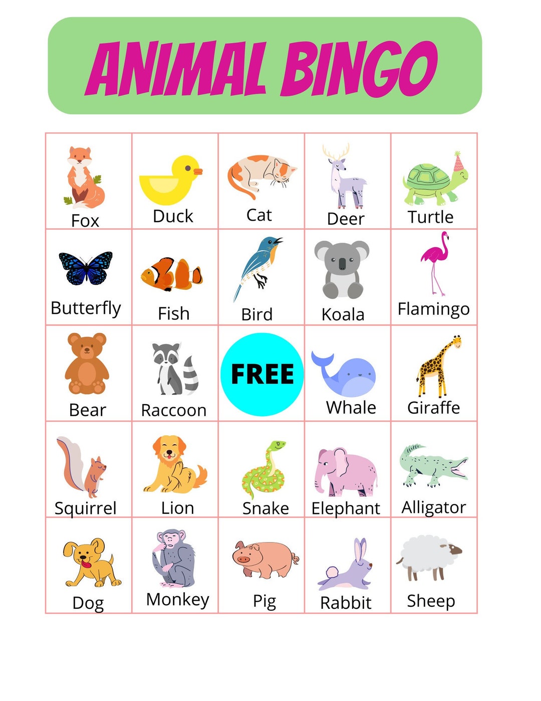 Animal Bingo for Classroom, School Event Classroom Bingo Game ...