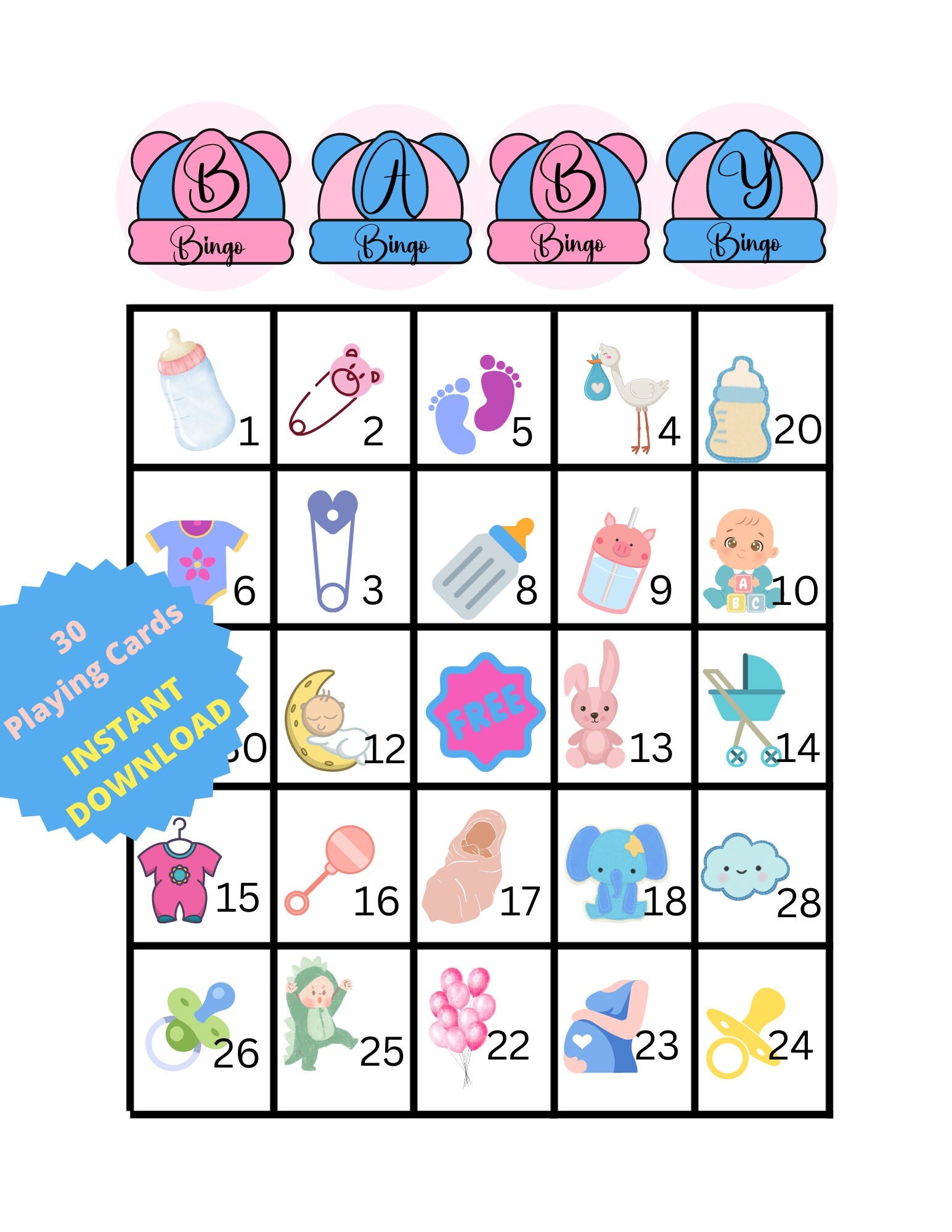 Printable Large Bingo Cards With Baby Products,bingo Game Bundle to ...