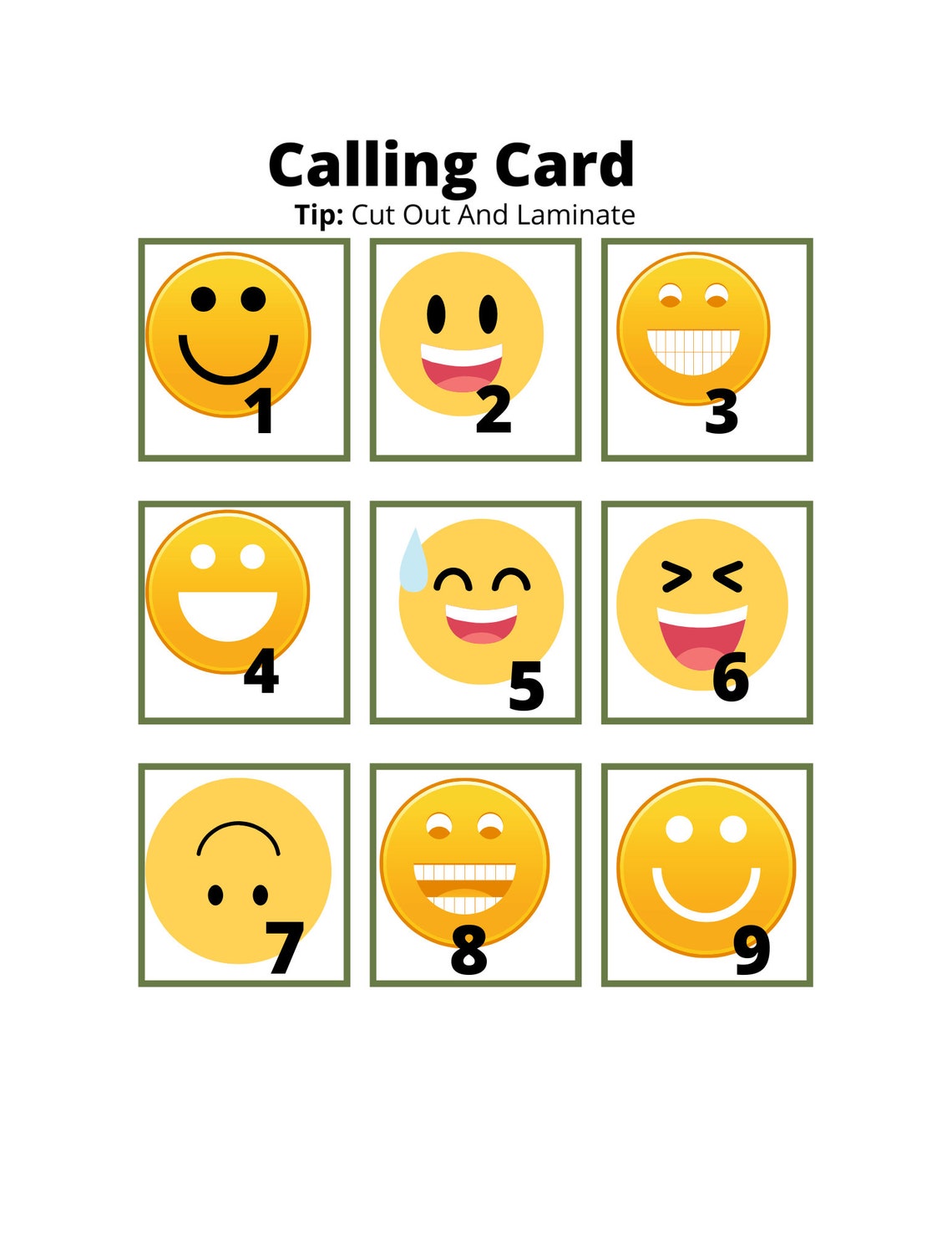 Emoji Face Bingo, Printable Bingo Game With Large Cards,print and Play ...