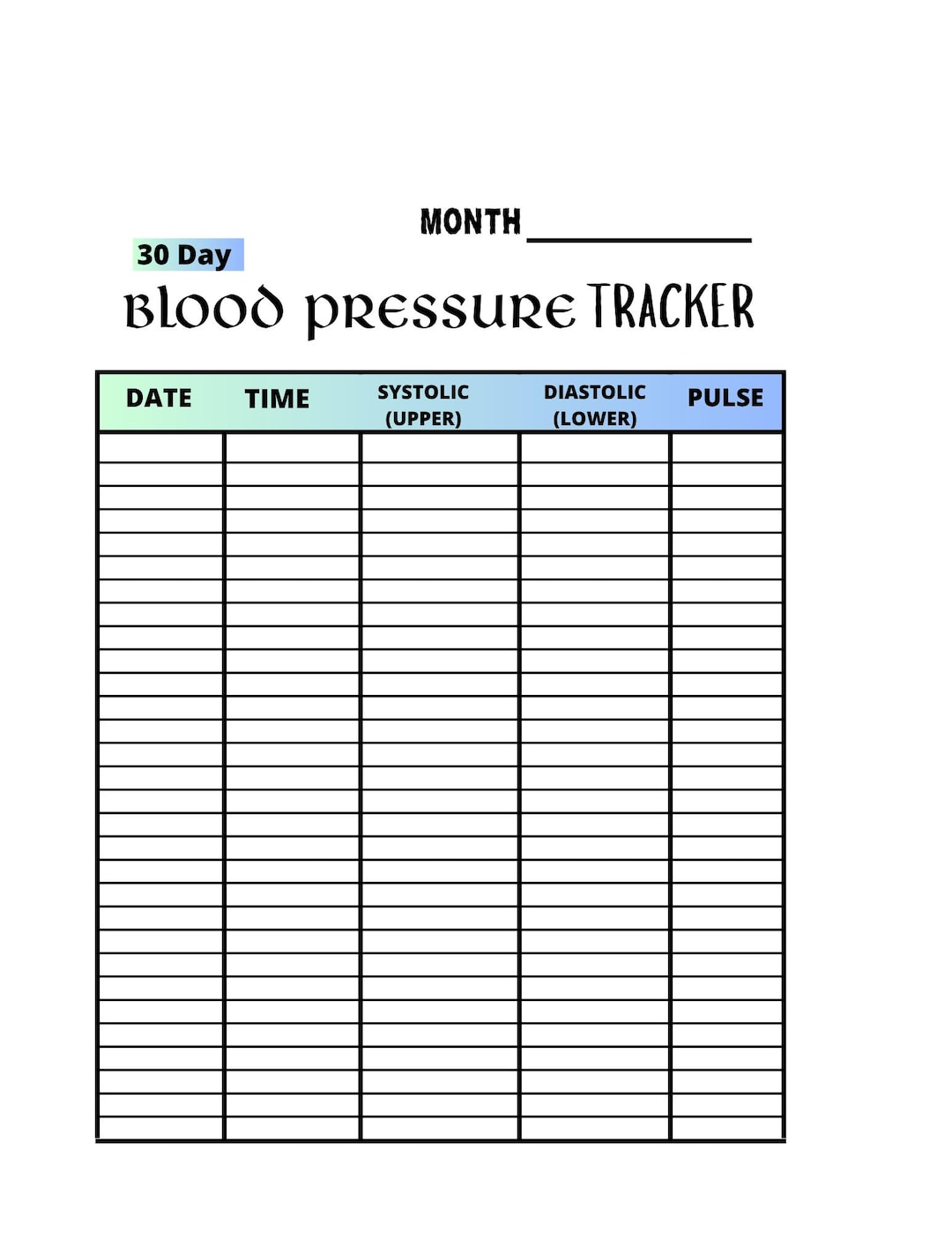 Blood Pressure Tracker, Printable Vitals for Blood Pressure Log, Blood ...