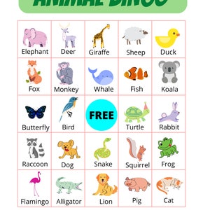Animal Bingo for Kids, Animal Bingo Game for Children 4 - Etsy