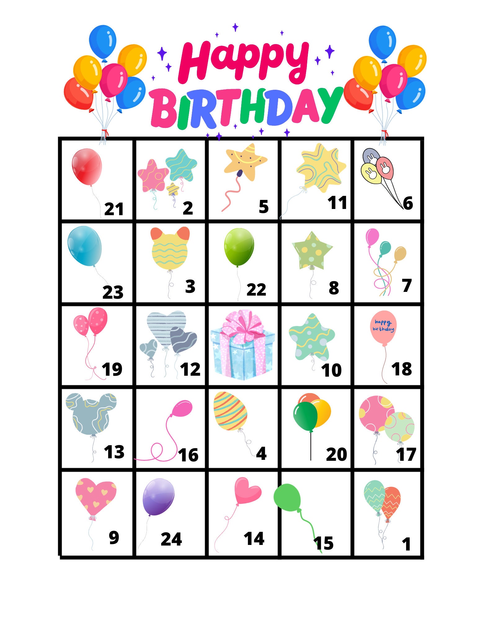 Birthday Printable Bingo Game 3, Birthday Activity, Birthday Party ...