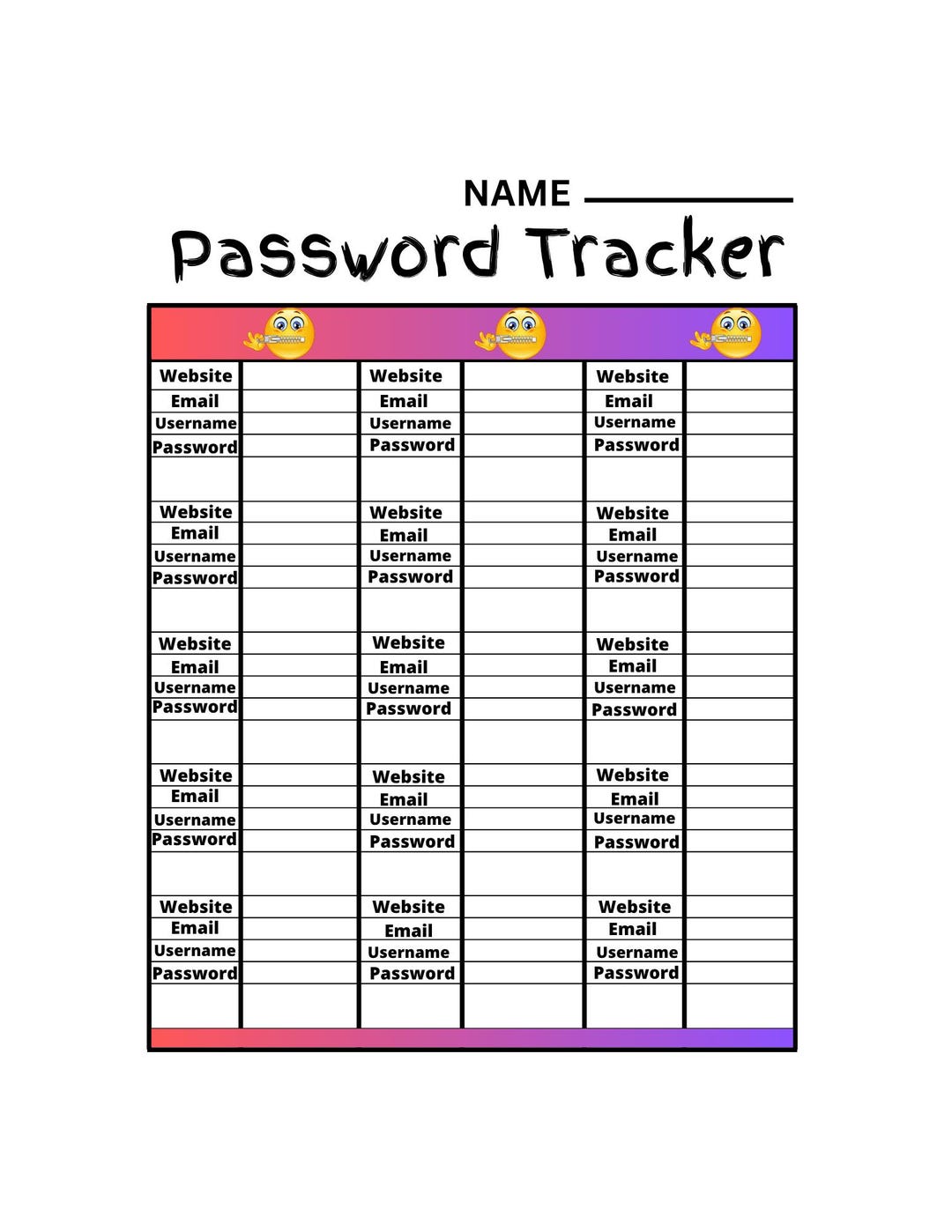 Password Tracker Printable, Printable Password Tracker, Password Log ...