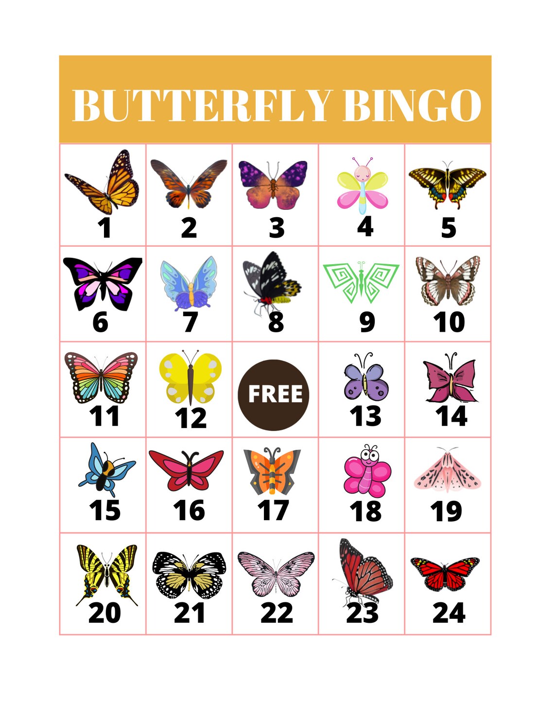 B143-bingo Card Game With Butterflies/bingo Game Bundle to Play/instant ...