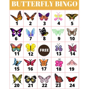 Bingo Card Game With Butterflies/bingo Game Bundle to Play/instant ...