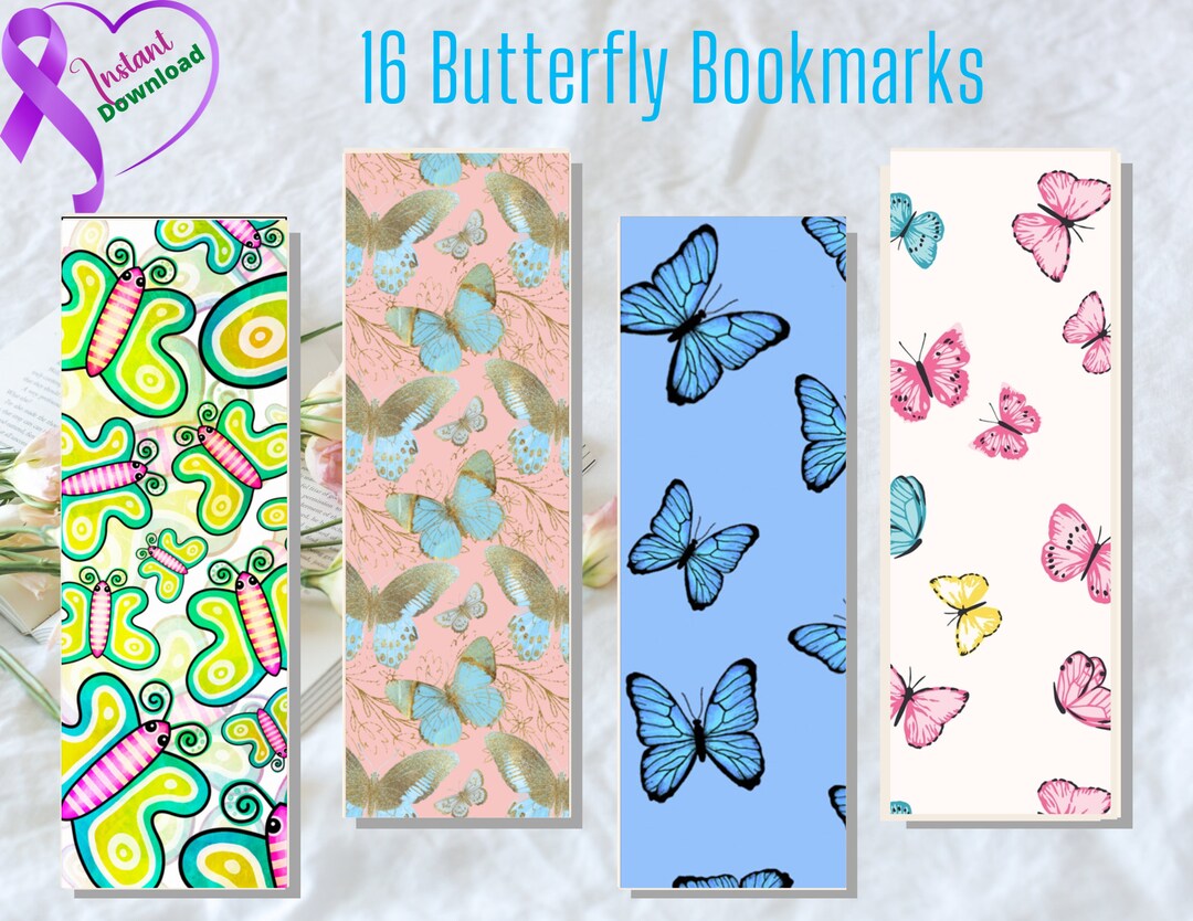 Butterfly Printable Bookmark Variety Pack of 16, Adult and Childrens ...