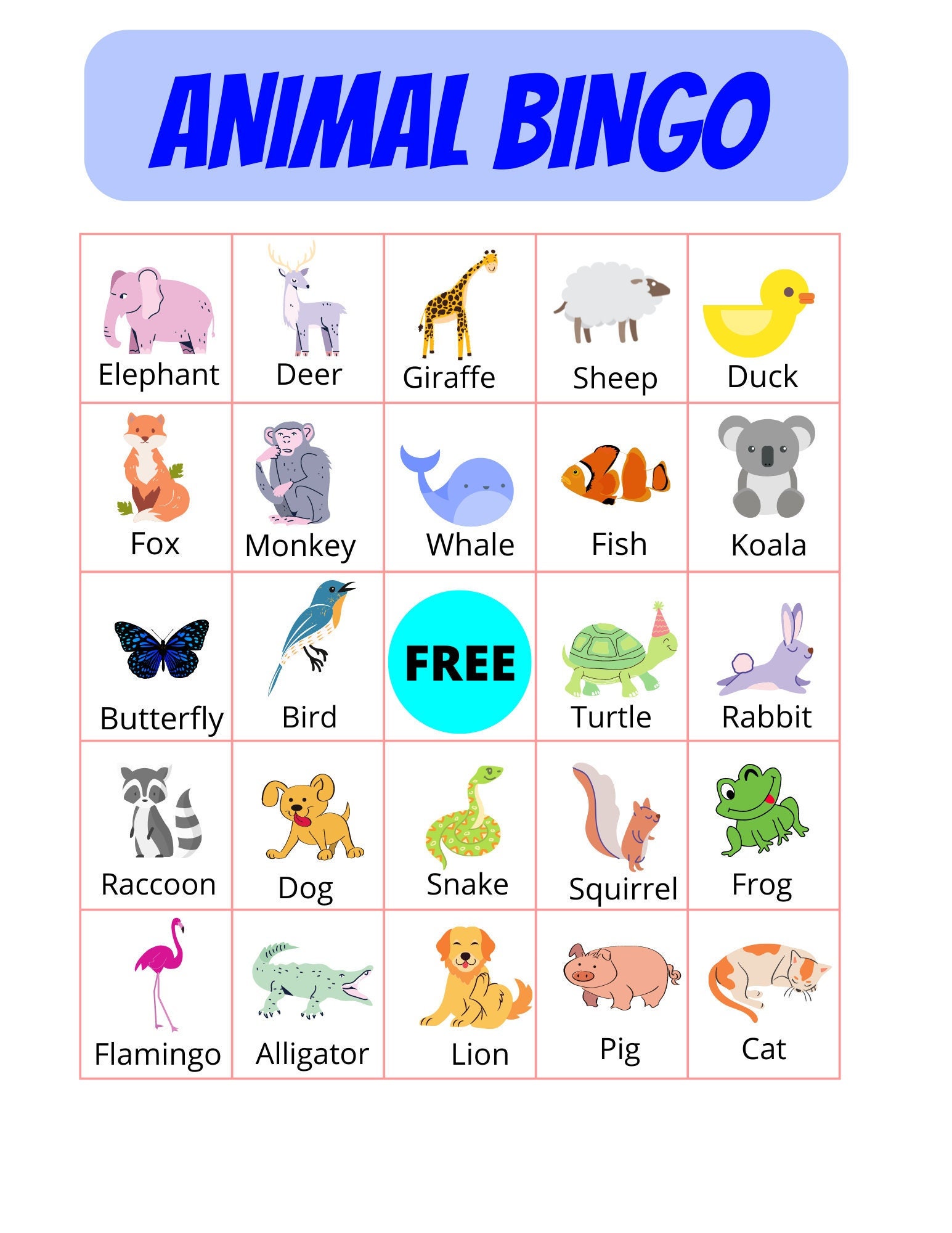 Animal Bingo Game, Pet Bingo Party, Animal Bingo Cards, Animal Bingo ...