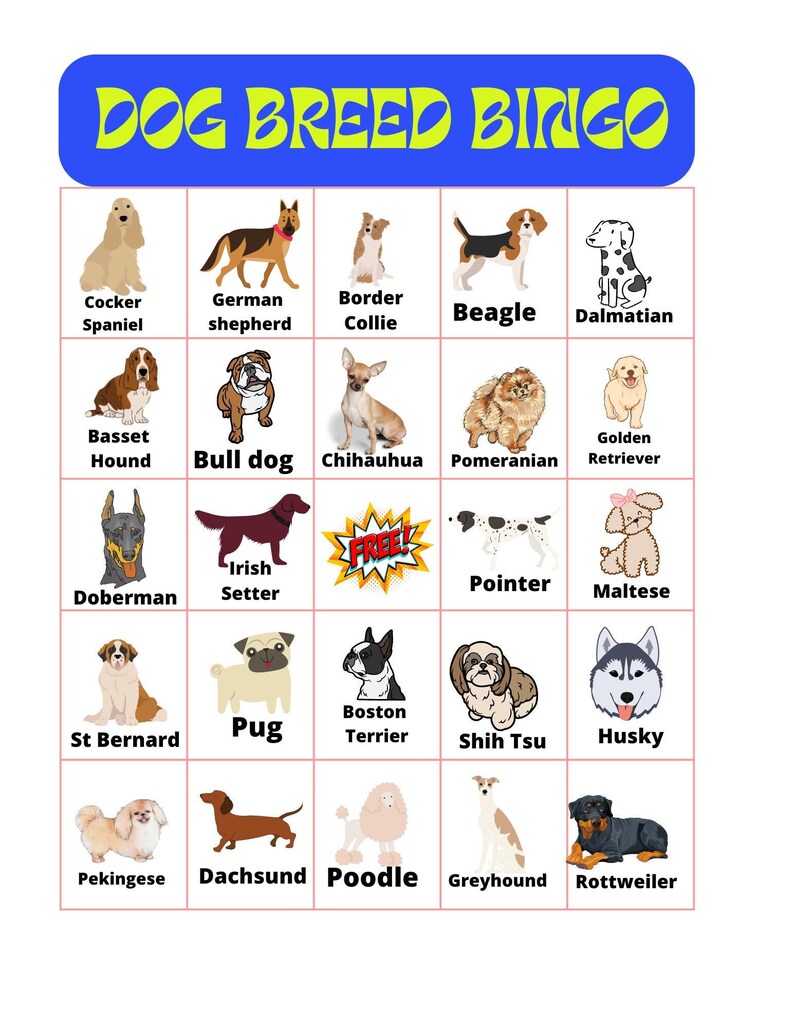 17g-dog Breed Bingo 4, Animal Bingo for Kids, Animal Bingo Game for ...