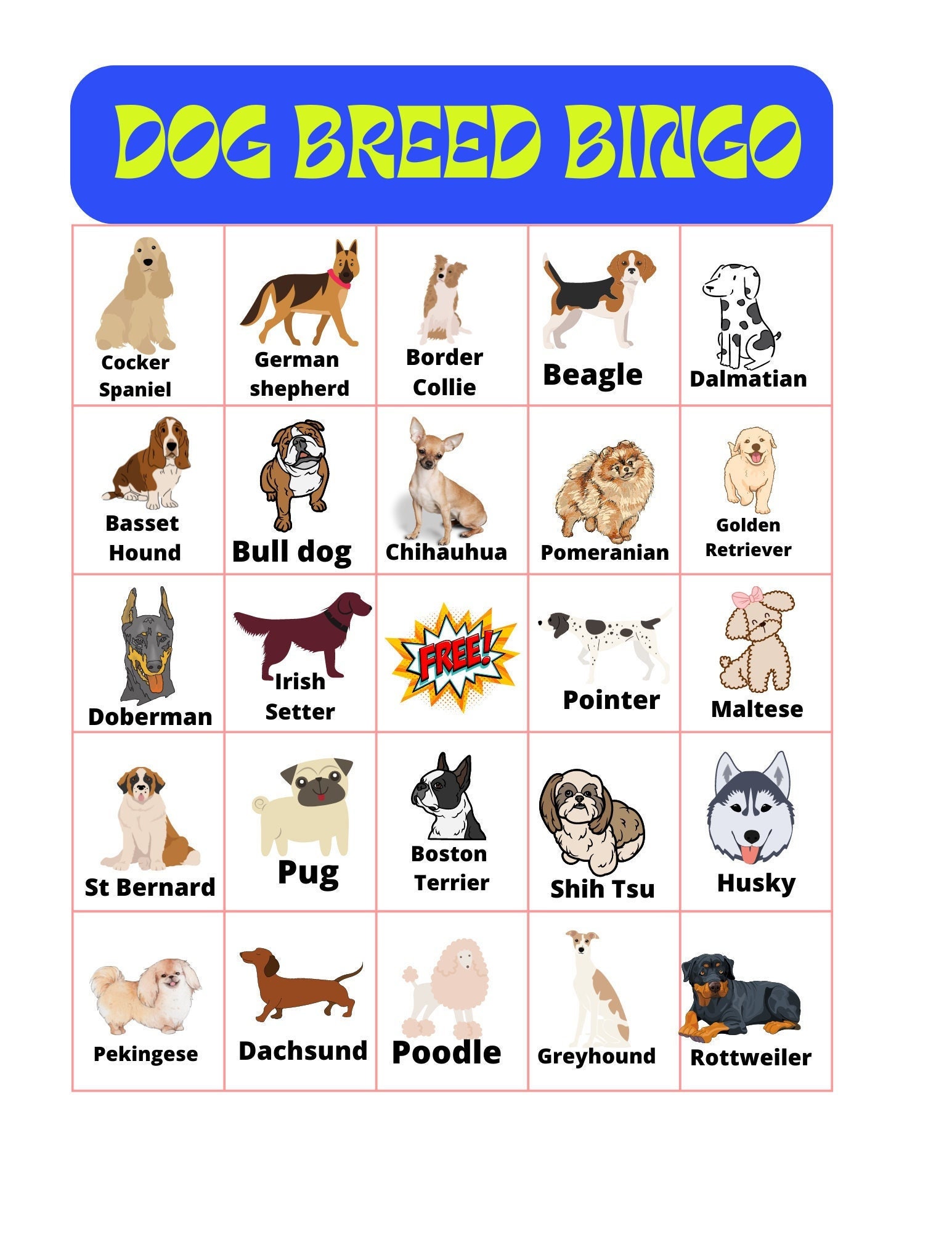 17g-dog Breed Bingo 4, Animal Bingo for Kids, Animal Bingo Game for ...