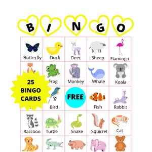 Animal Bingo for Kids, Printable Large Bingo Cards With Animals, Play ...
