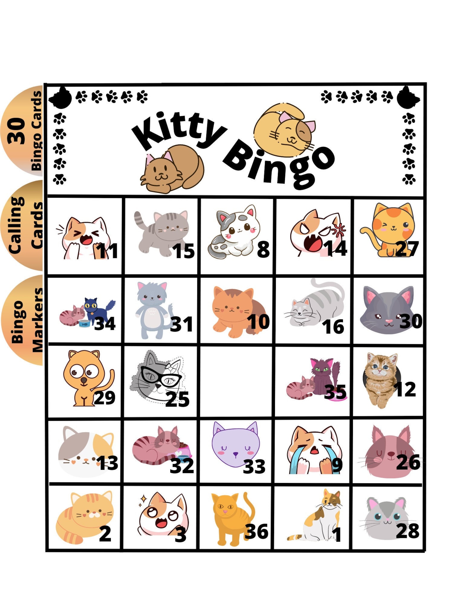 Kitty Cat Printable Bingo Games, Kitty Cat Activity Bingo for Children ...