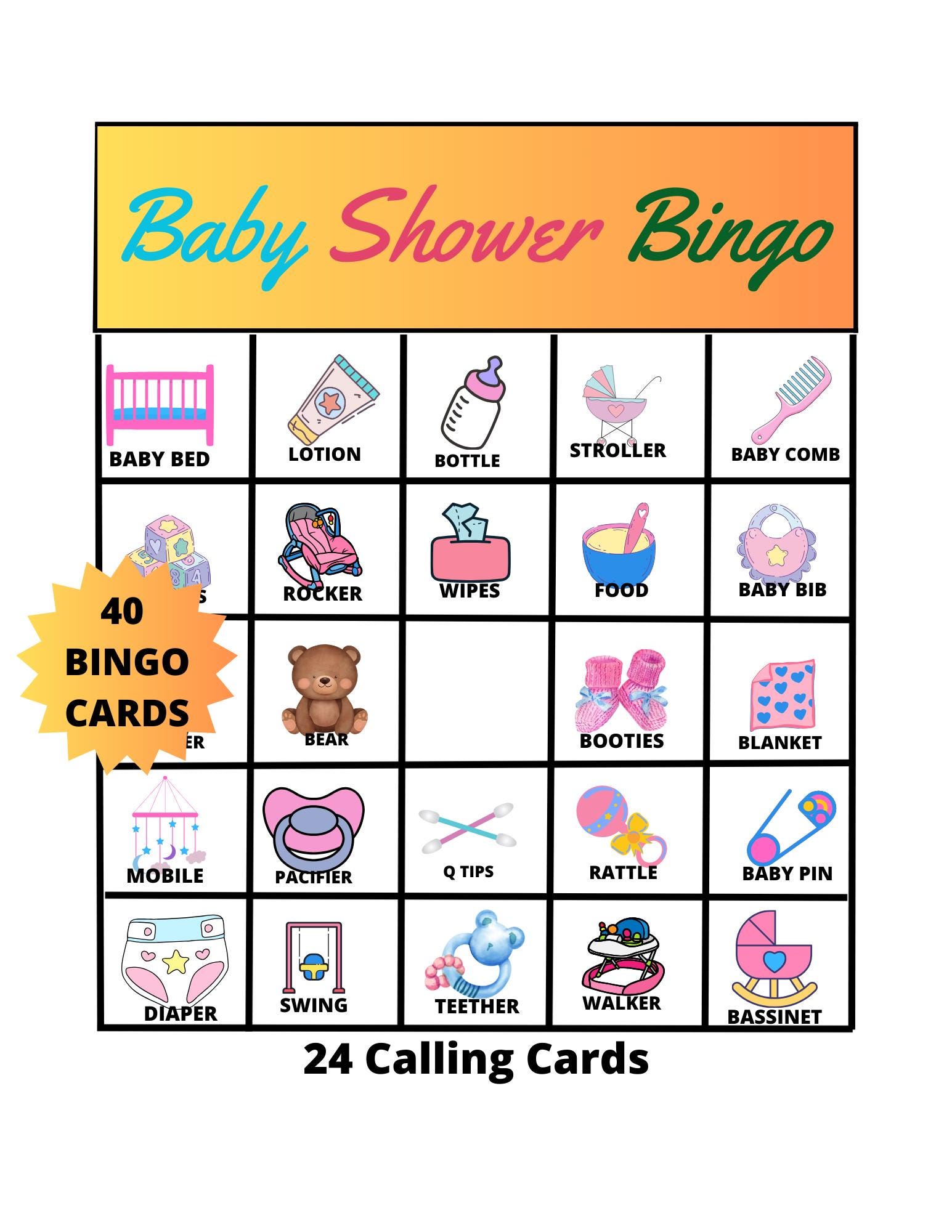 Baby Shower Bingo Game, Baby Themed Bingo Game, Bingo Game to Play at ...