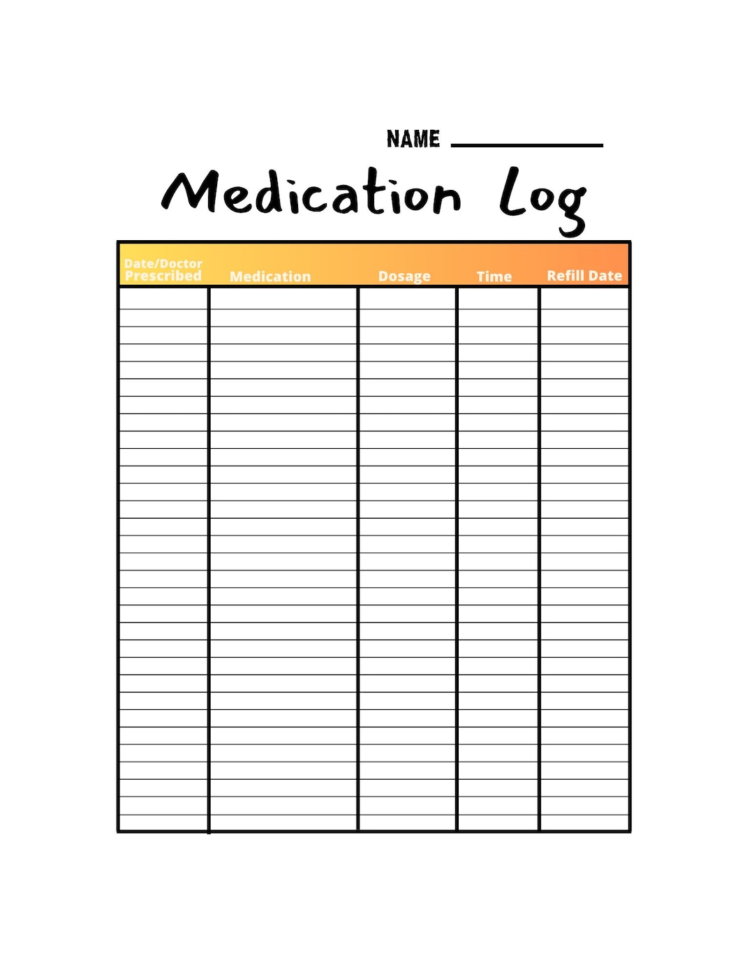 Medication Log Printable, Medication Tracker, Medication Intake ...