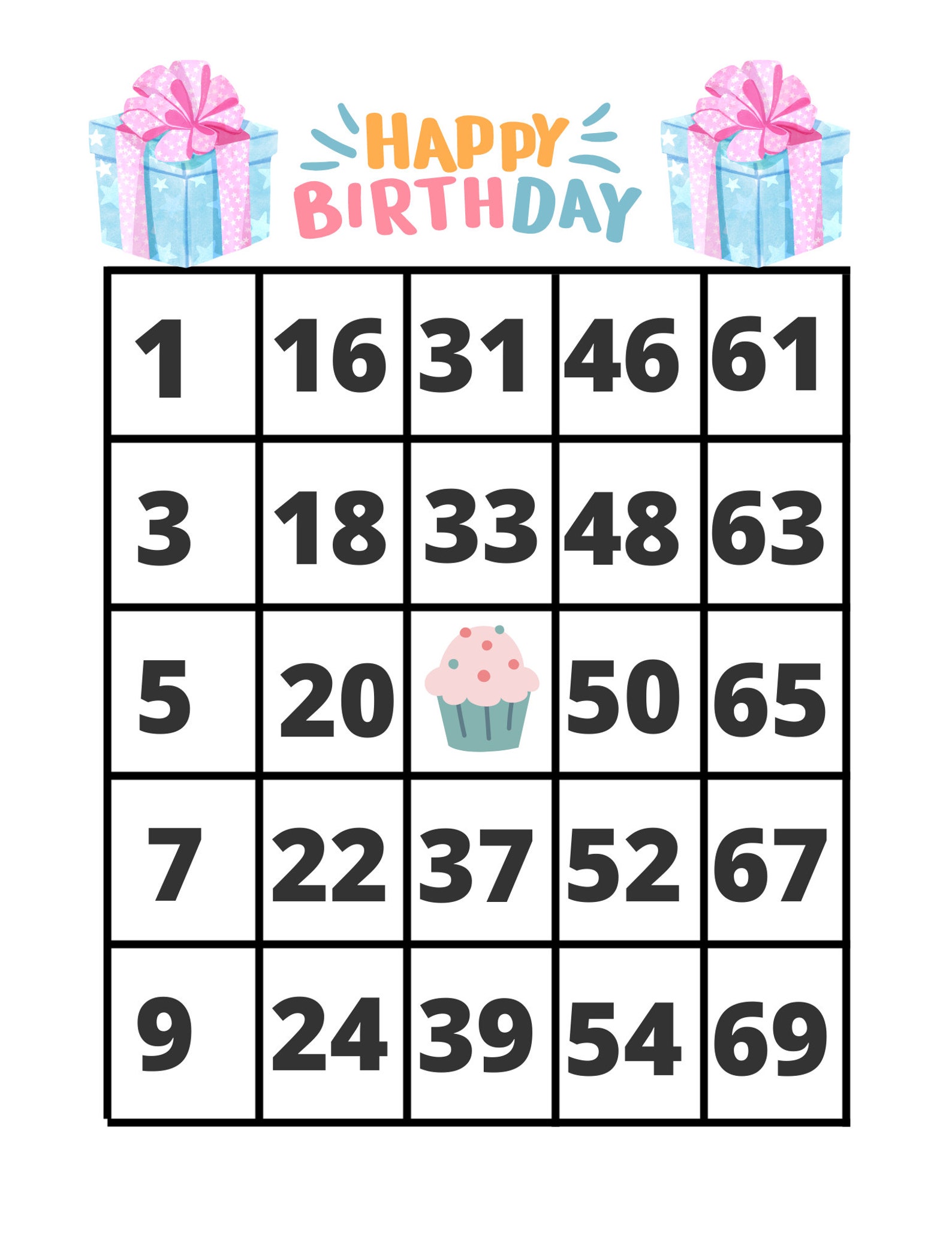 Happy Birthday Bingo Game, Printable Bingo Game With Large Cards ...