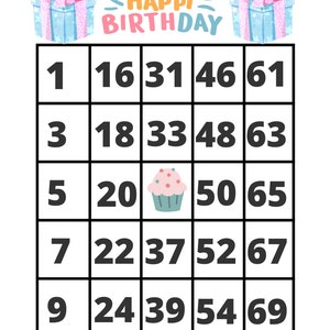 Happy Birthday Bingo Game, Printable Bingo Game With Large Cards ...