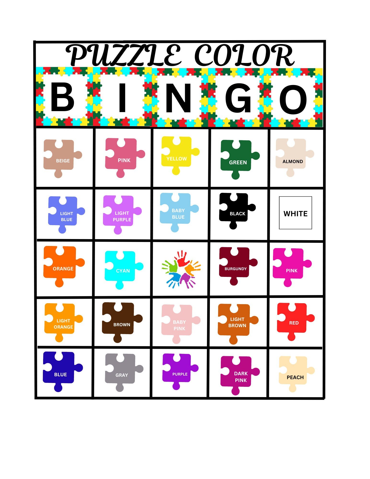 Puzzle Color Bingo Game , Color Bingo Game for Classroom, Puzzle Large ...