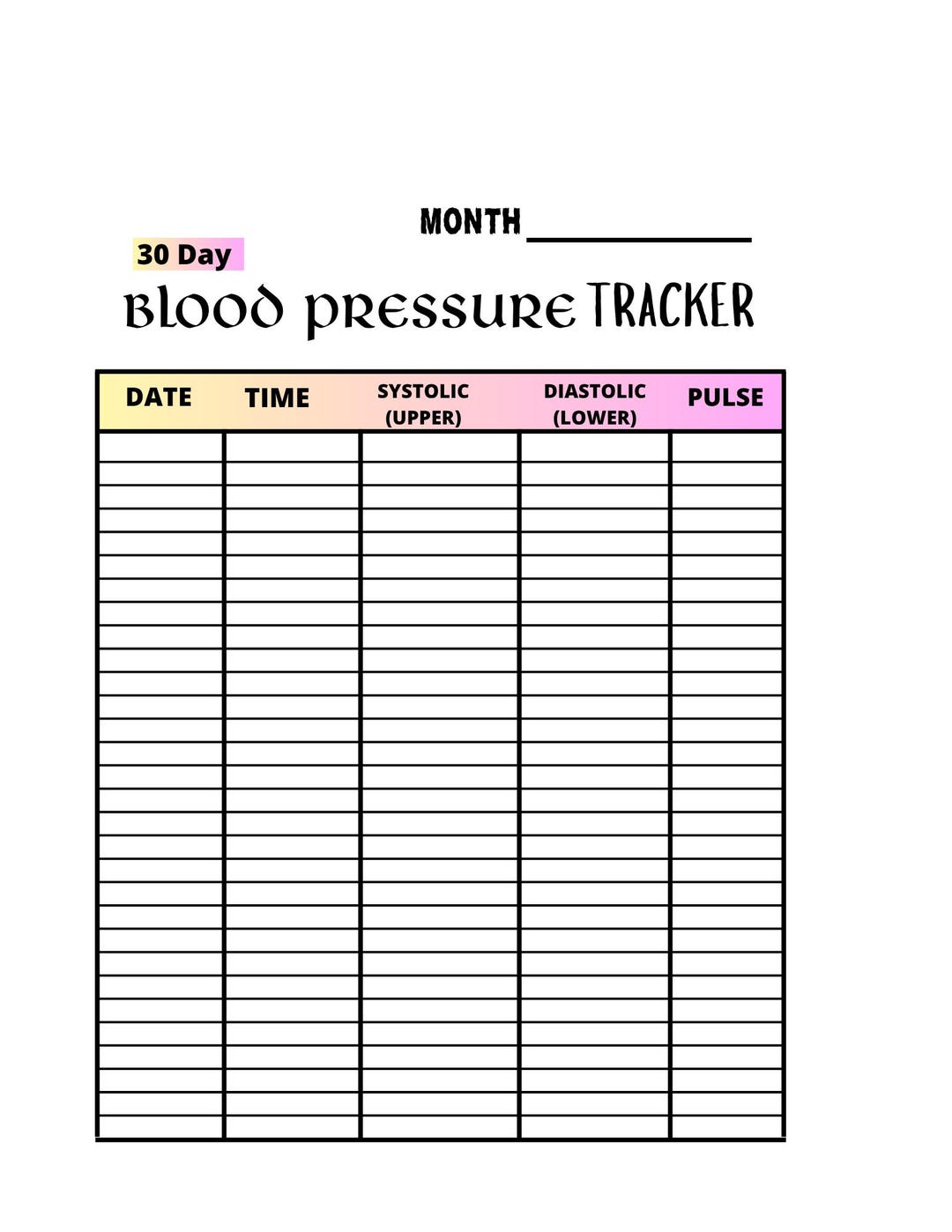 Blood Pressure Tracker, Printable Vitals for Blood Pressure Log, Blood ...