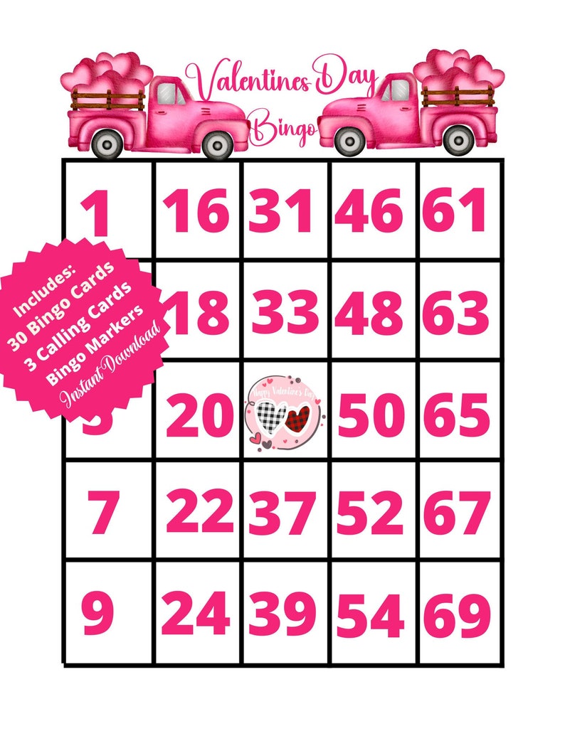 Valentine Bingo Game, VALENTINES BINGO Game for Children and Adults ...