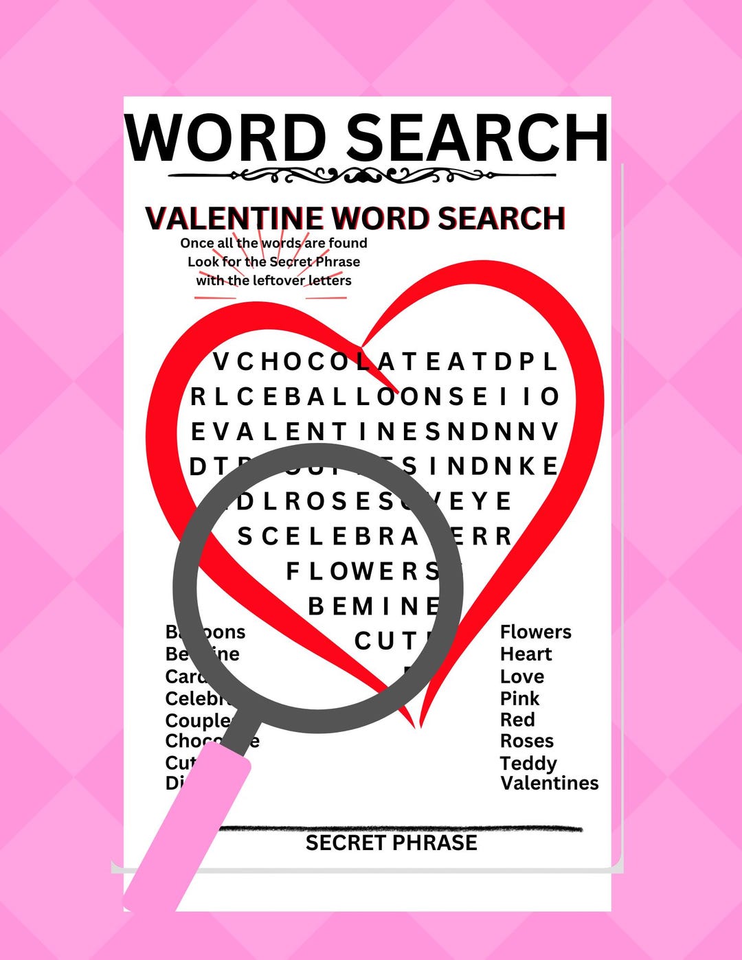 Valentine Word Search Puzzle - Etsy