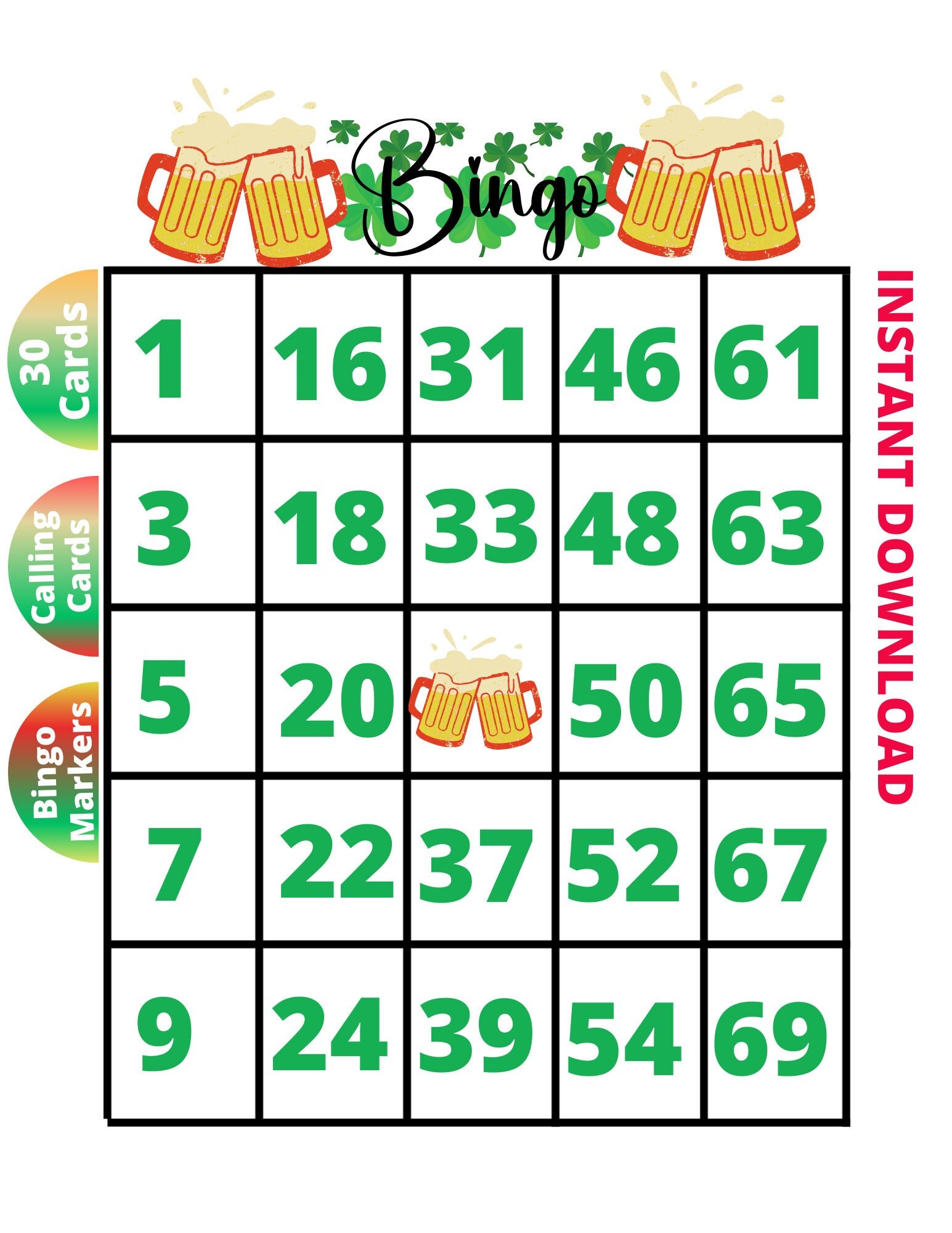 St Patricks Day Bingo, Bingo Cards St Patricks Day, Bingo Game 4 - Etsy