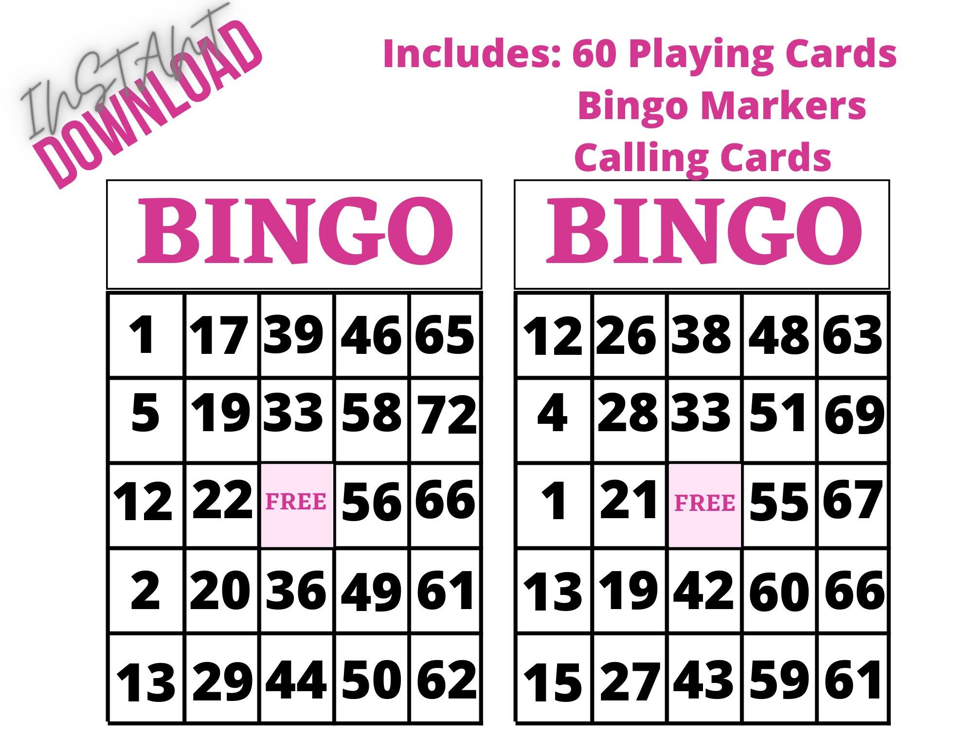 Instantly Play Bingo/print and Play Bingo/large Bingo Cards - Etsy
