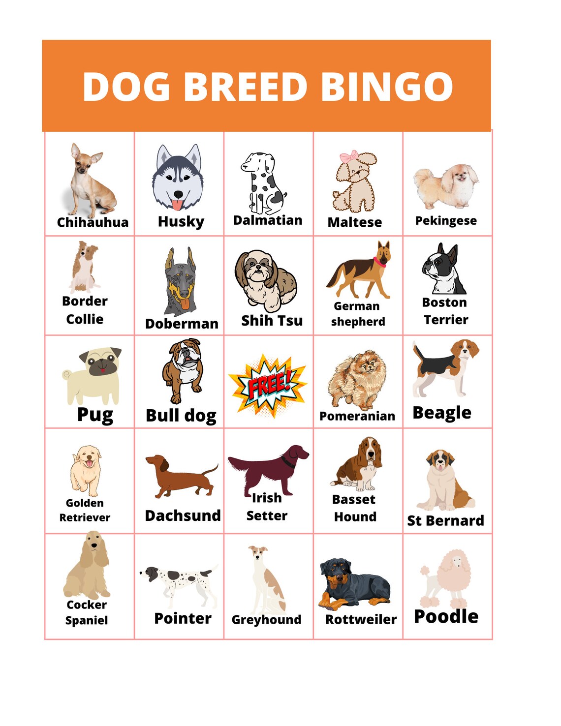 17e-dog Breed Bingo , Animal Bingo for Kids, Animal Bingo Game for ...