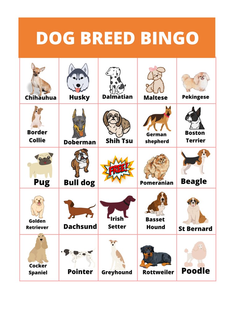 17e-dog Breed Bingo , Animal Bingo for Kids, Animal Bingo Game for ...