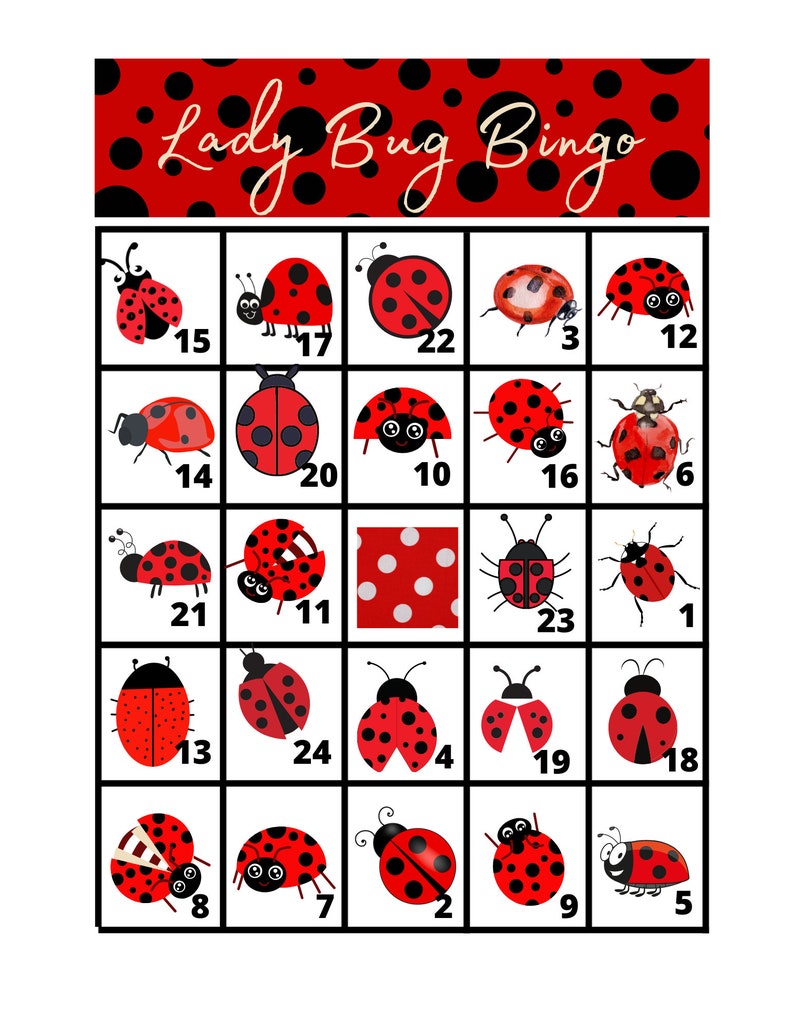 Lady Bug Bingo Calling Cards, Printable Kids Bingo, Instant Animal ...