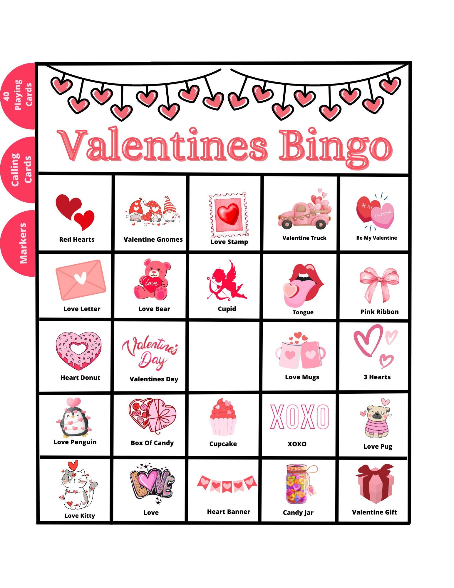 Kids Bingo Card,bingo Card Printable,bingo Card Valentine,valentine ...