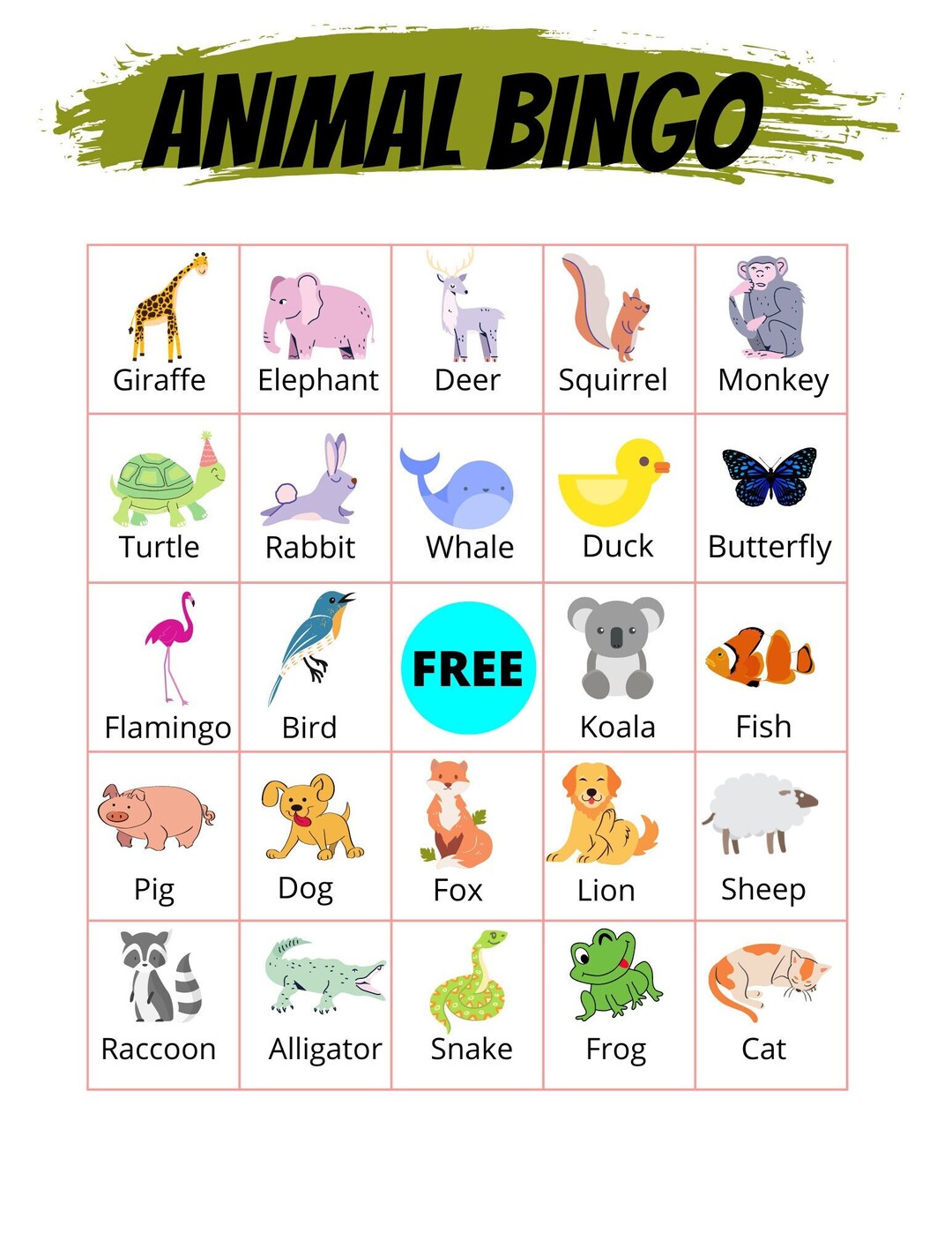 Animal Bingo Cards, Animal Bingo Game, Printable Animal Bingo Cards ...
