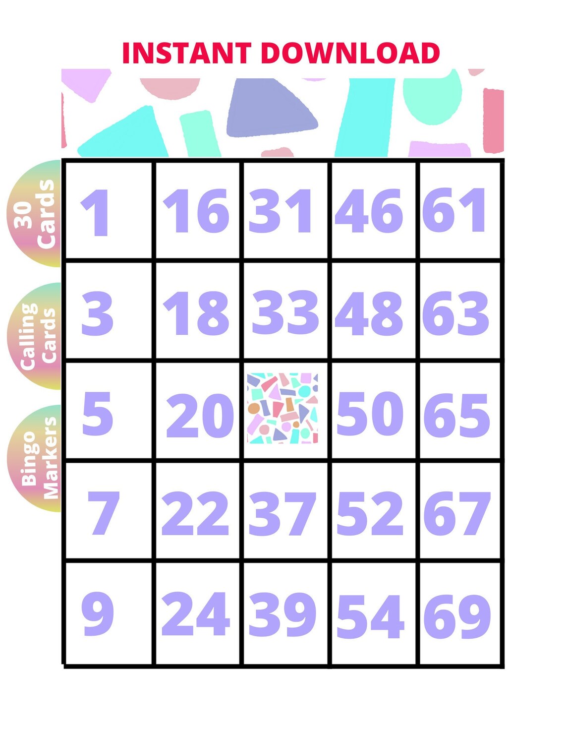 Colorful BINGO Game, Calling Cards BINGO, Instantly Play BINGO ...