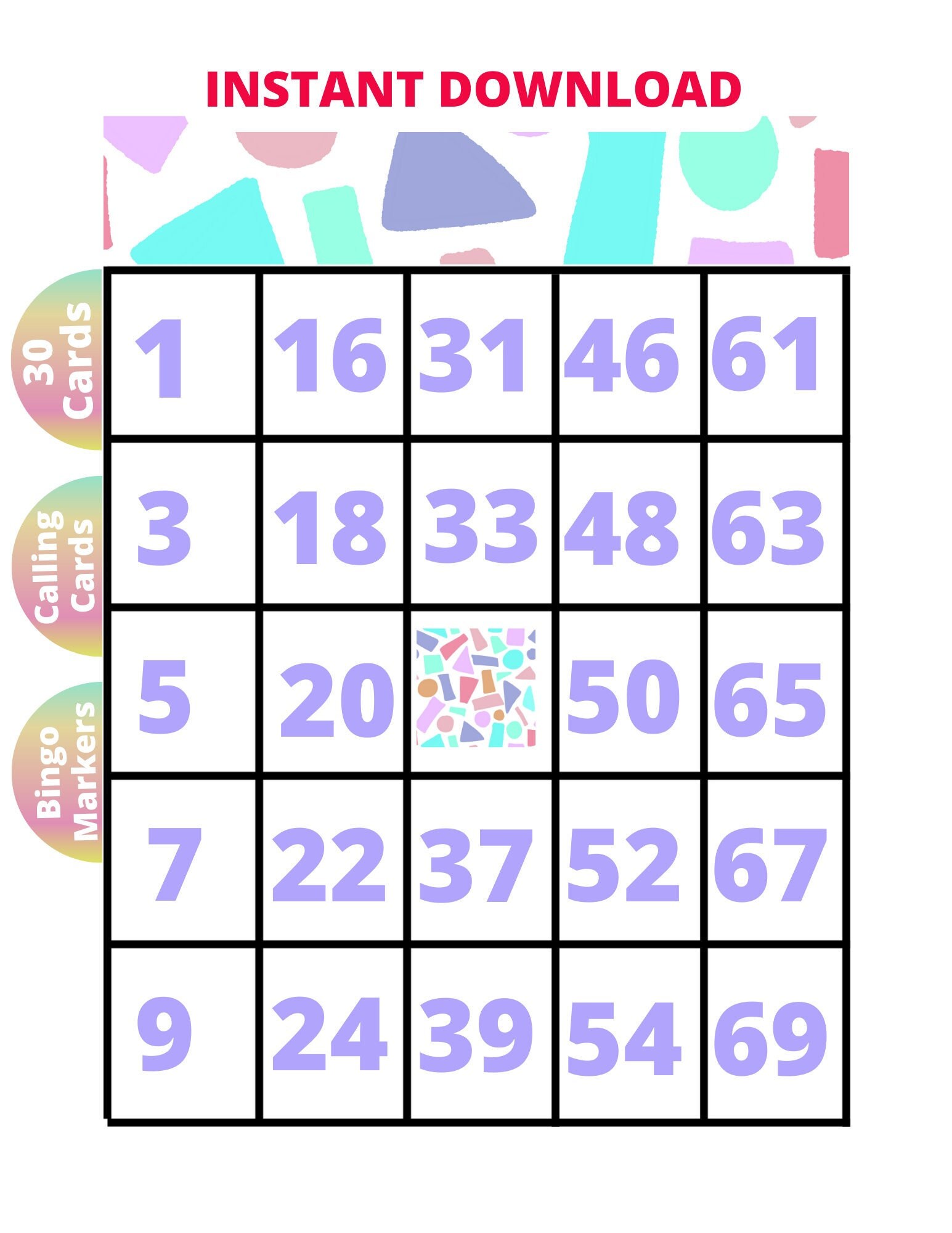 Colorful BINGO Game, Calling Cards BINGO, Instantly Play BINGO ...