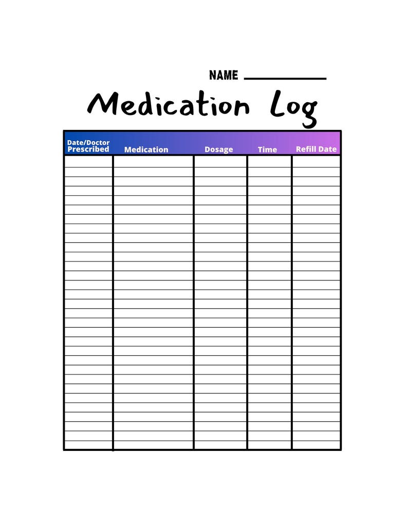 Medication Log Printable, Medication Tracker, Medication Intake ...