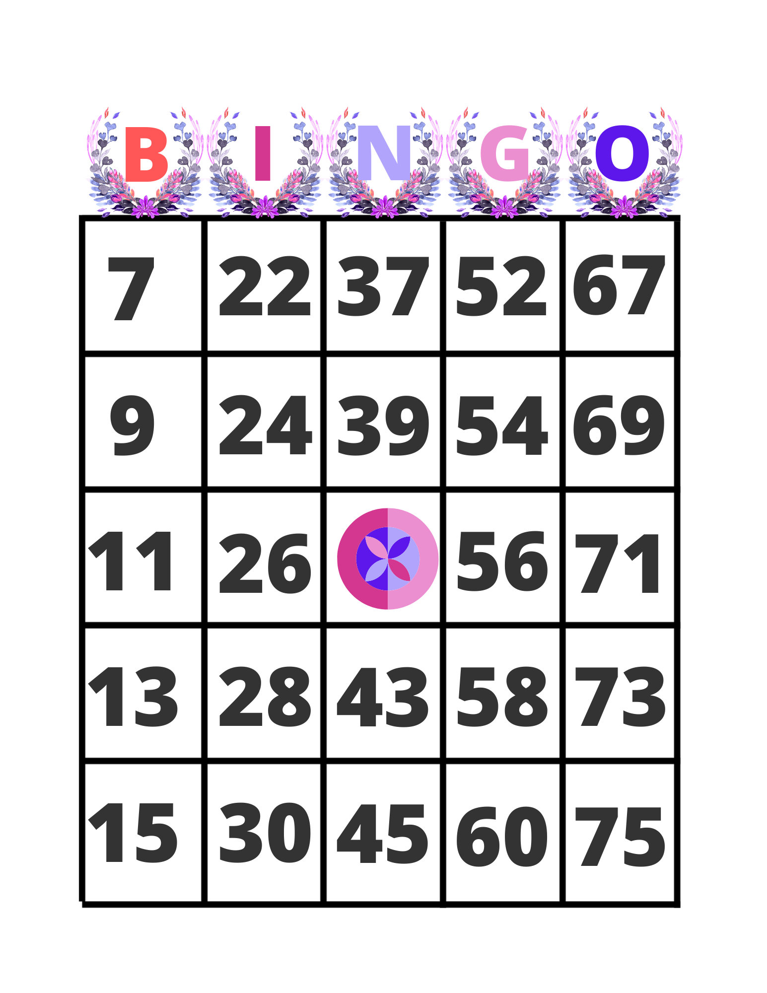 Bingo Calling Cards, Printable Bingo Game With Large Cards, Flower ...