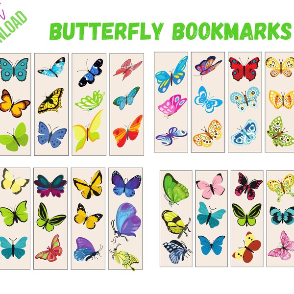 Butterfly Printable Bookmark Variety Pack of 16, Adult and Childrens ...