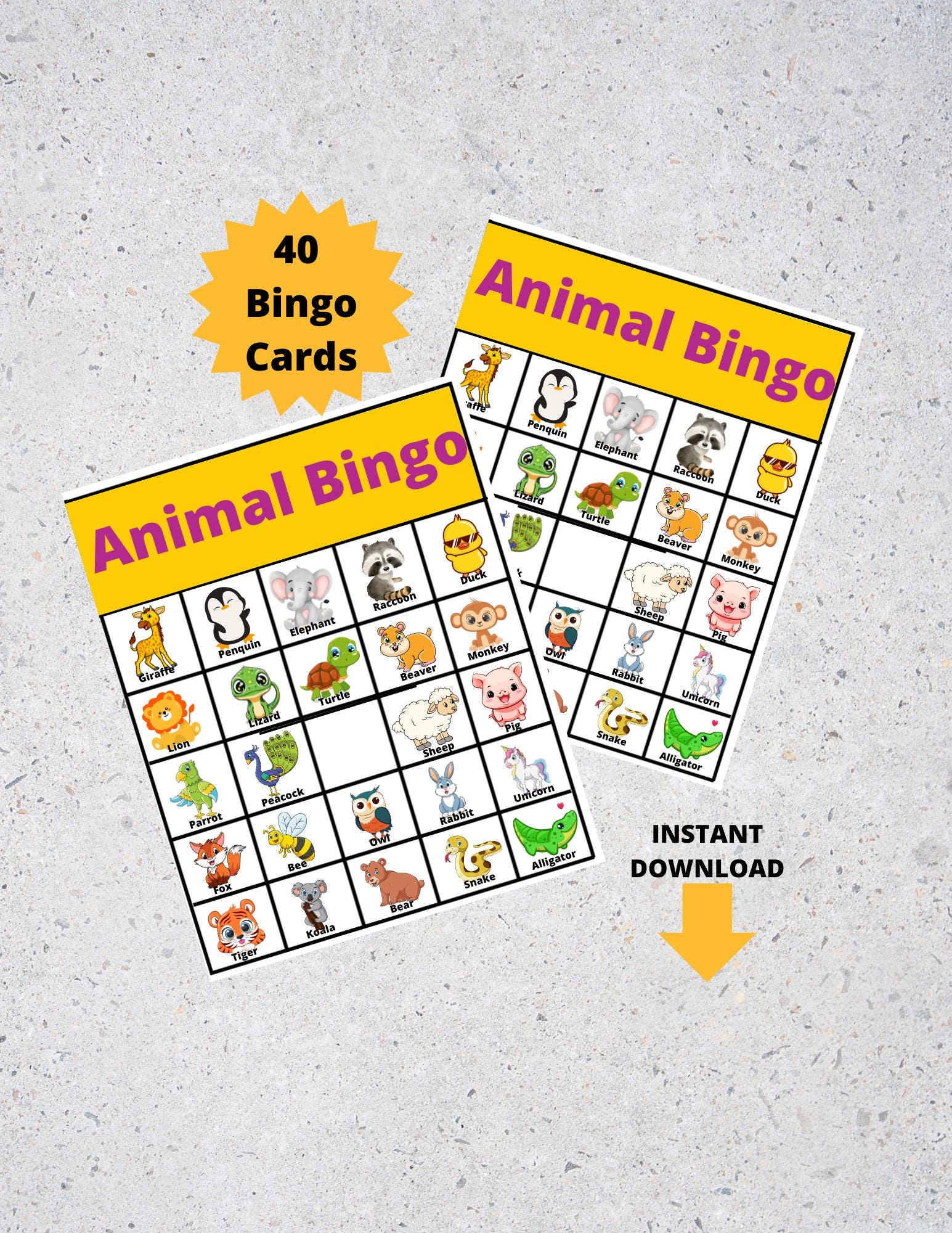 Animal Bingo Game for Children, Printable Animal Bingo Cards, Animal ...