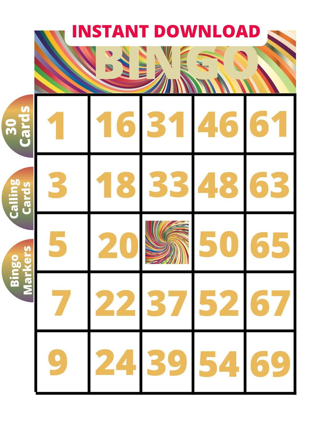 Colorful BINGO Cards, Play BINGO Instantly, Print and Play BINGO, Kids ...