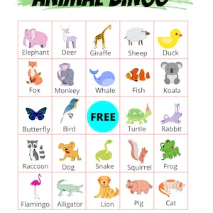Animal Bingo Fun Kids Bingo Fun Child Bingo Game Cute Bingo - Etsy