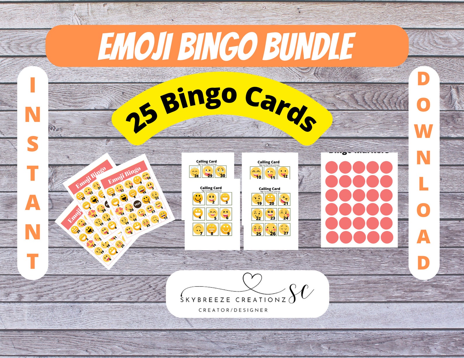 Emoji Face Bingo Printable Bingo Game With Large Cardsprint - Etsy