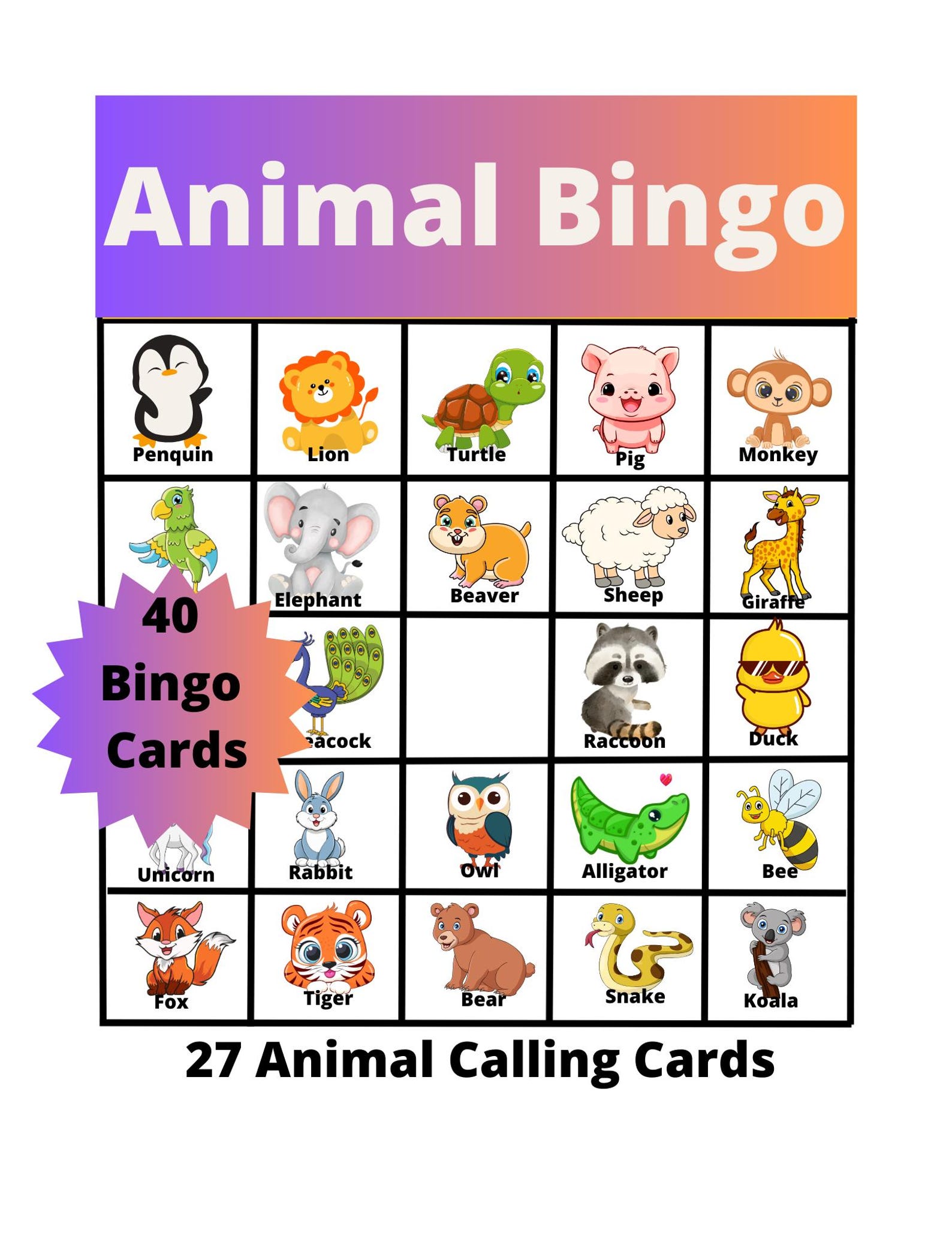 Animal Bingo Game for Children, Printable Animal Bingo Cards, Animal ...