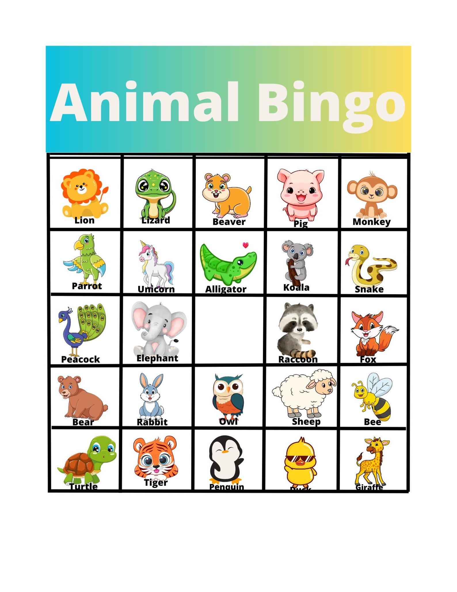 Animal Bingo Game for Children, Printable Animal Bingo Cards, Animal ...
