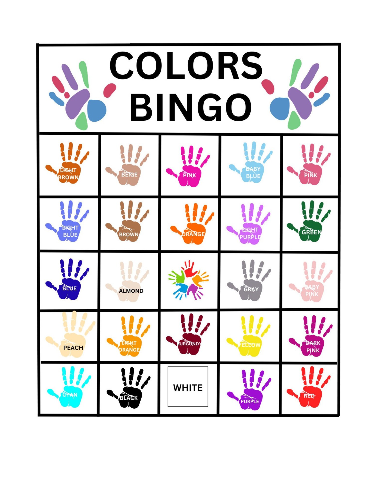 Color Bingo Game for Child, Color Bingo Game for Classroom, Printable ...