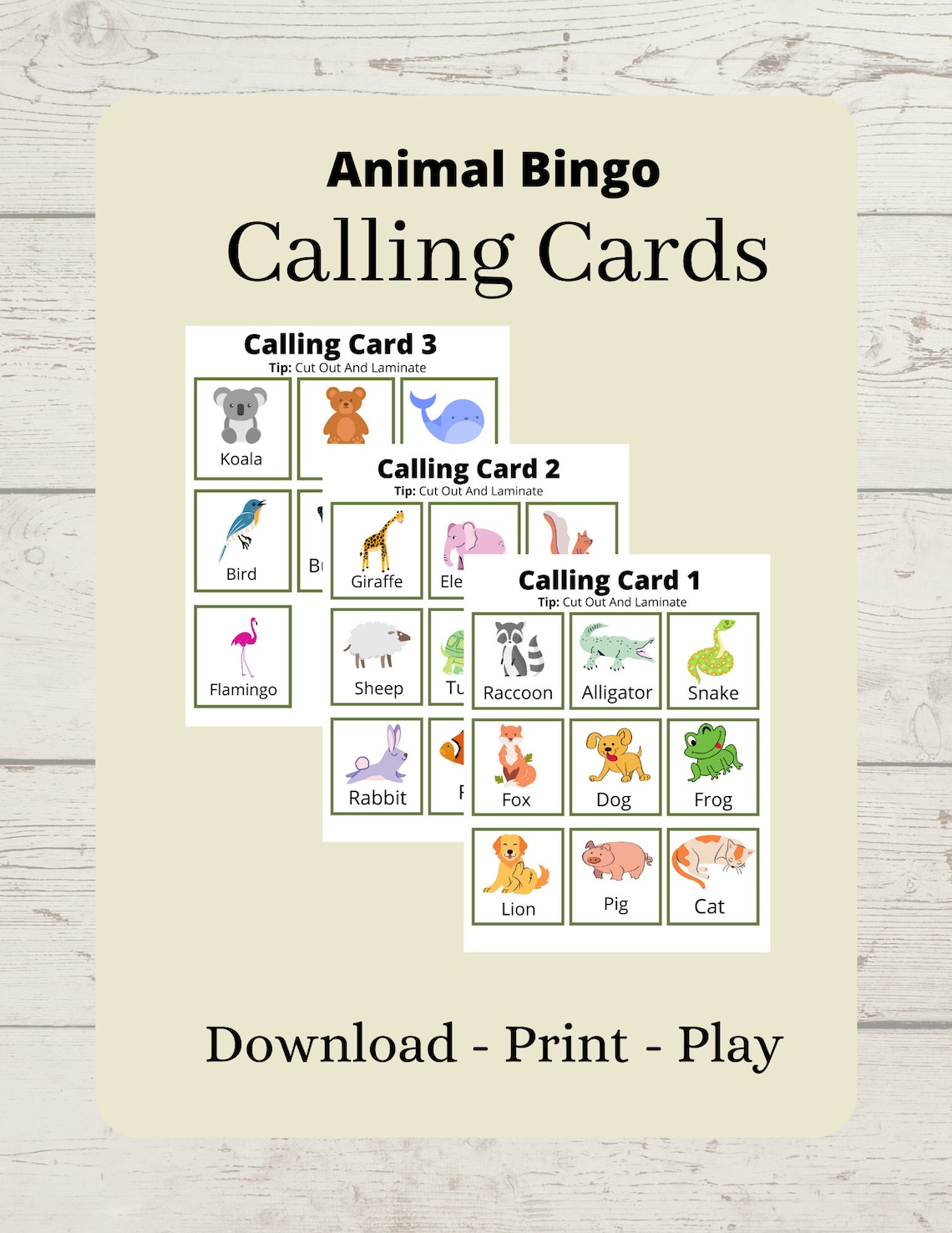 Printable Large Bingo Cards With Animals/bingo Game Bundle to Play ...