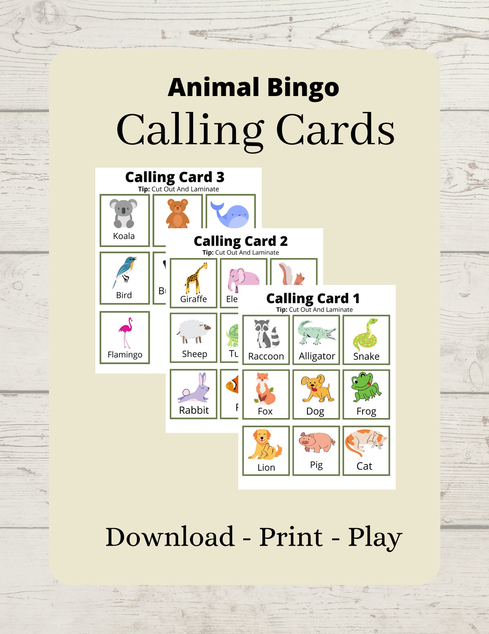 Printable Large Bingo Cards With Animals/bingo Game Bundle to Play ...