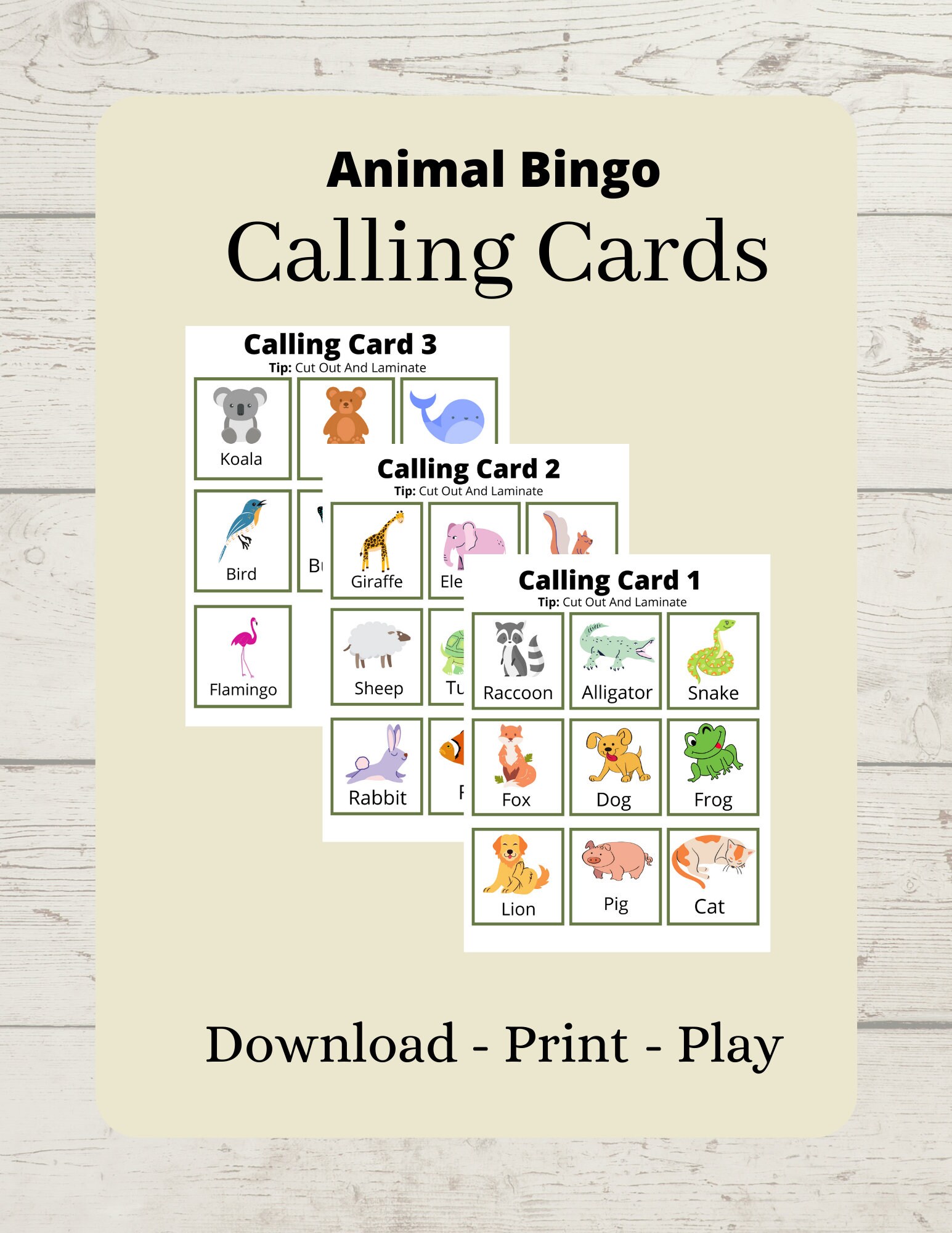 Printable Large Bingo Cards With Animals/bingo Game Bundle to Play ...