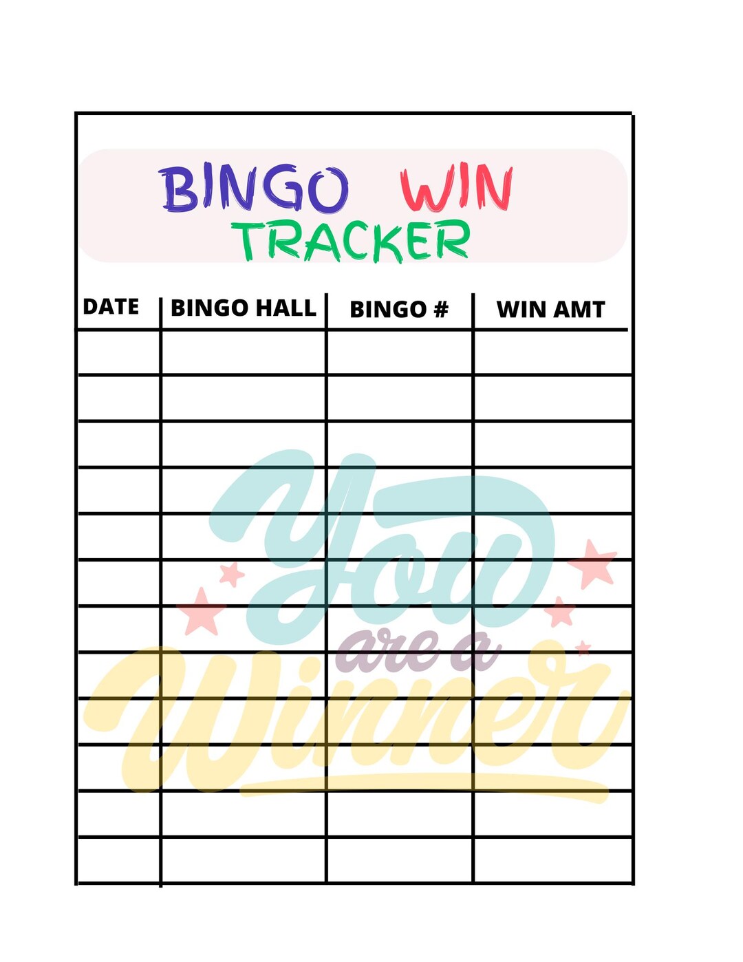 Bingo Winner Log, Bingo Log for Wins, Log All Bingo Wins, Tracker for ...