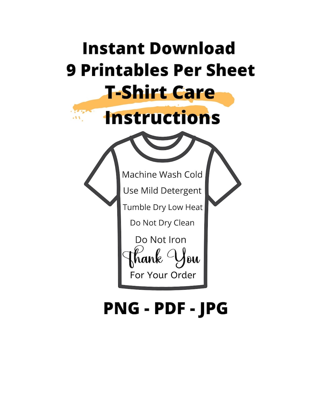 INSTANT DOWNLOAD T Shirt Care Instructions Card Template, Insert Card ...