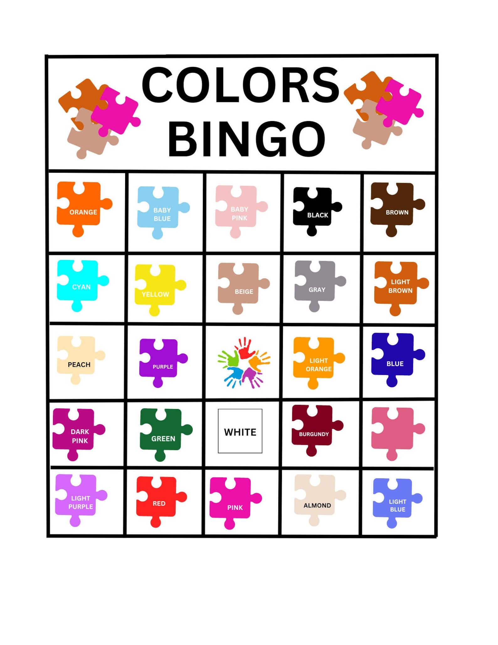 Color Bingo Game for Child, Color Bingo Game for Classroom, Printable ...